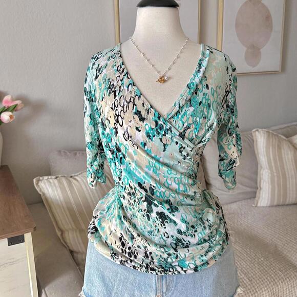 Tops | Abstract Teal Y2k Wrap Top | Poshmark
